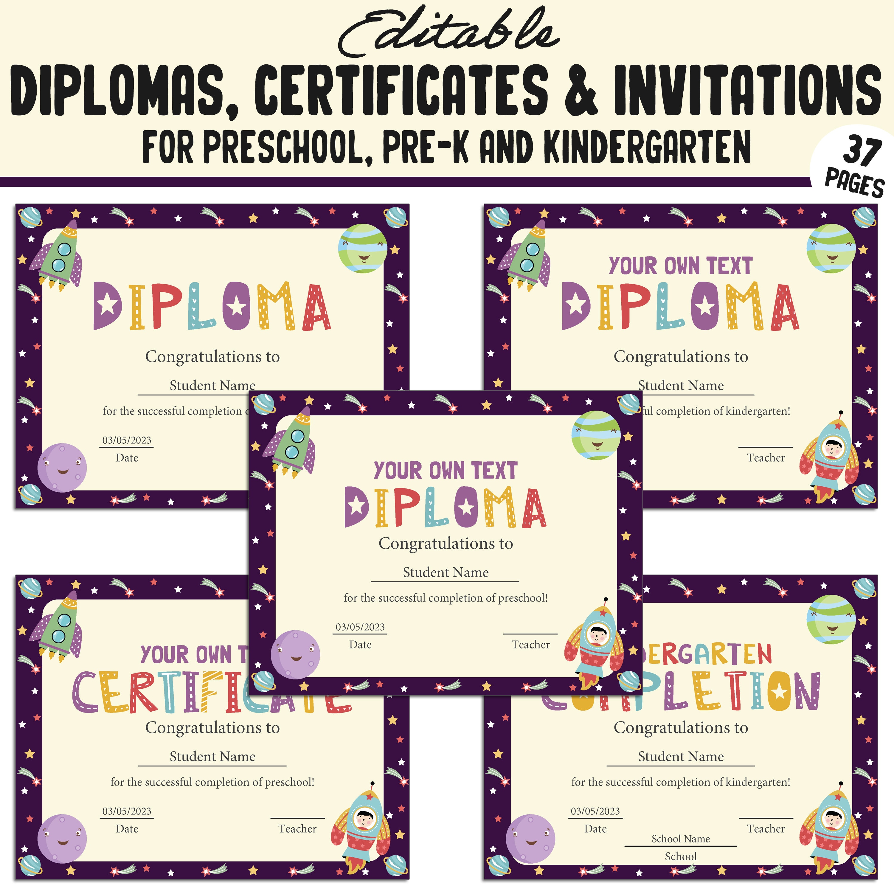 37 Editable Pre K Graduation Diploma, Preschool, Kindergarten ...
