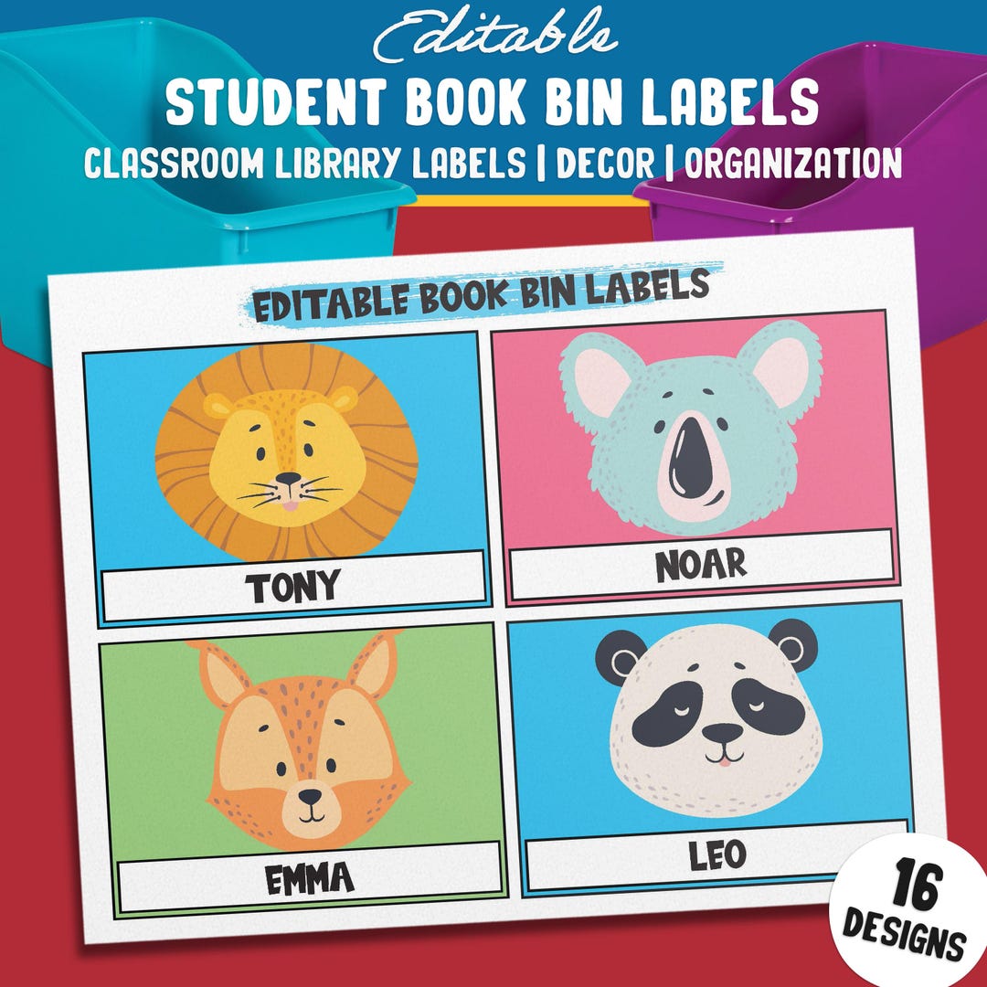 Editable Cute Animal Library Book Bin Labels: 16 Customizable Designs ...