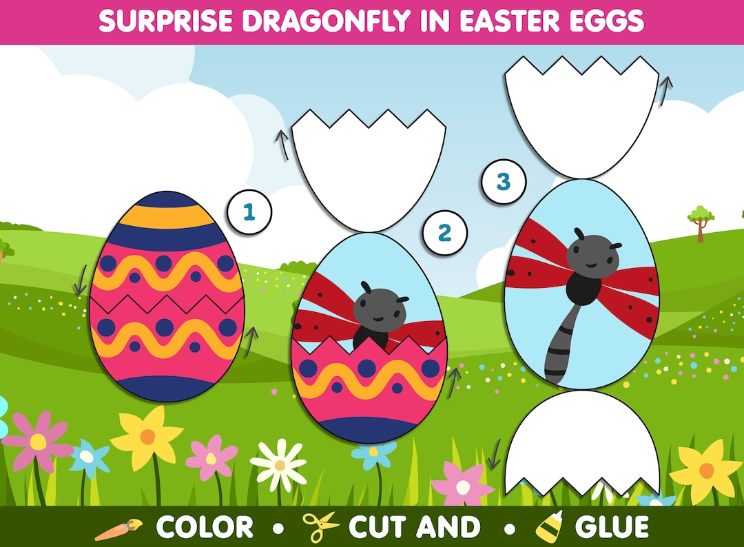 Surprise Dragonfly in Easter Eggs Craft, Spring Activity, Color, Cut ...