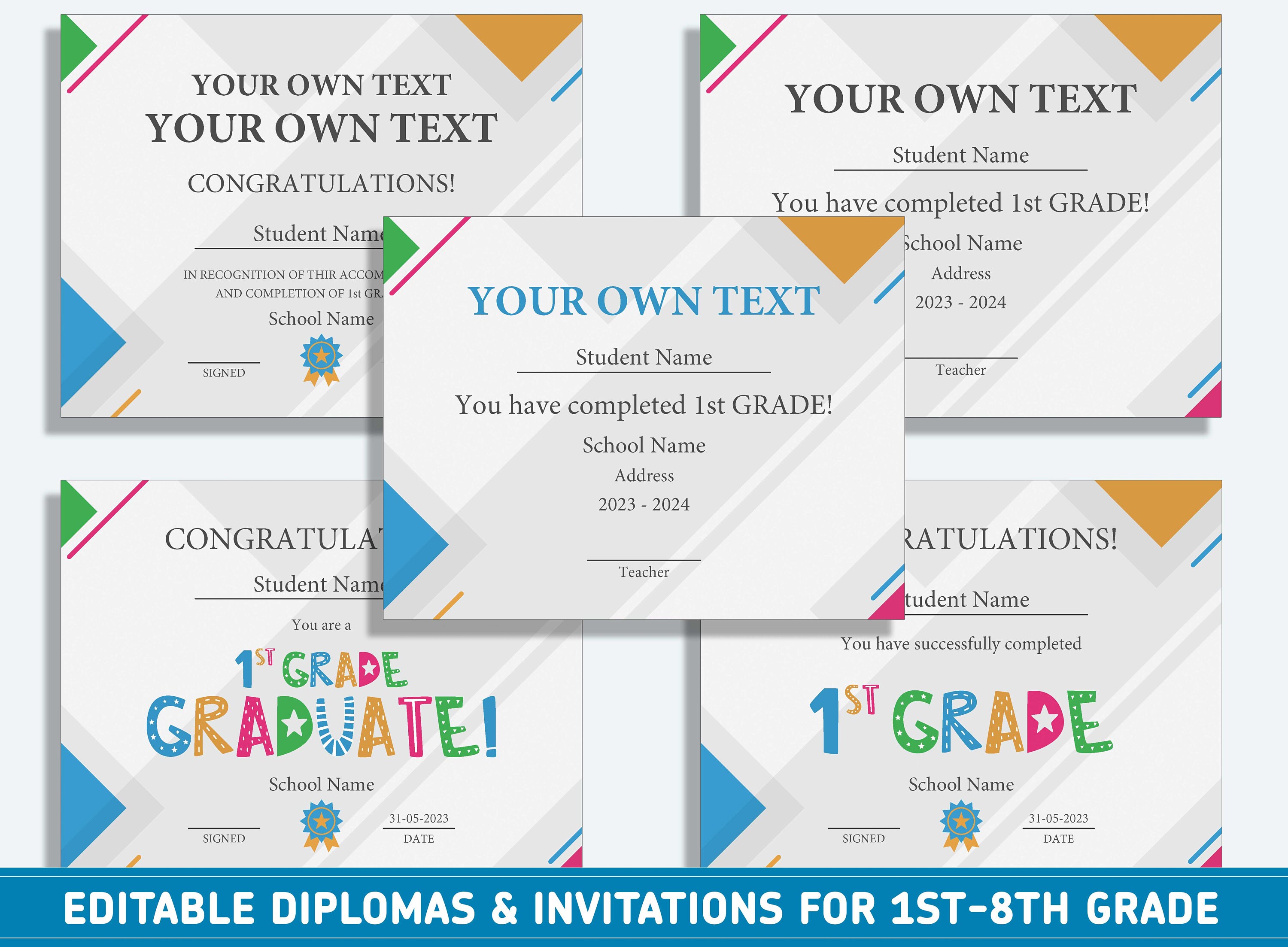 Editable 8th Grade Graduation 1st to 8th Grade Diploma - Etsy