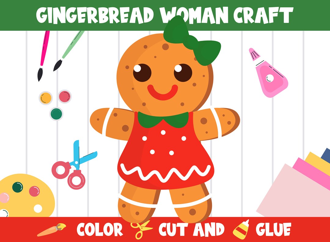 Gingerbread Woman Craft Activity for Kids: Color, Cut, and Glue, PDF ...