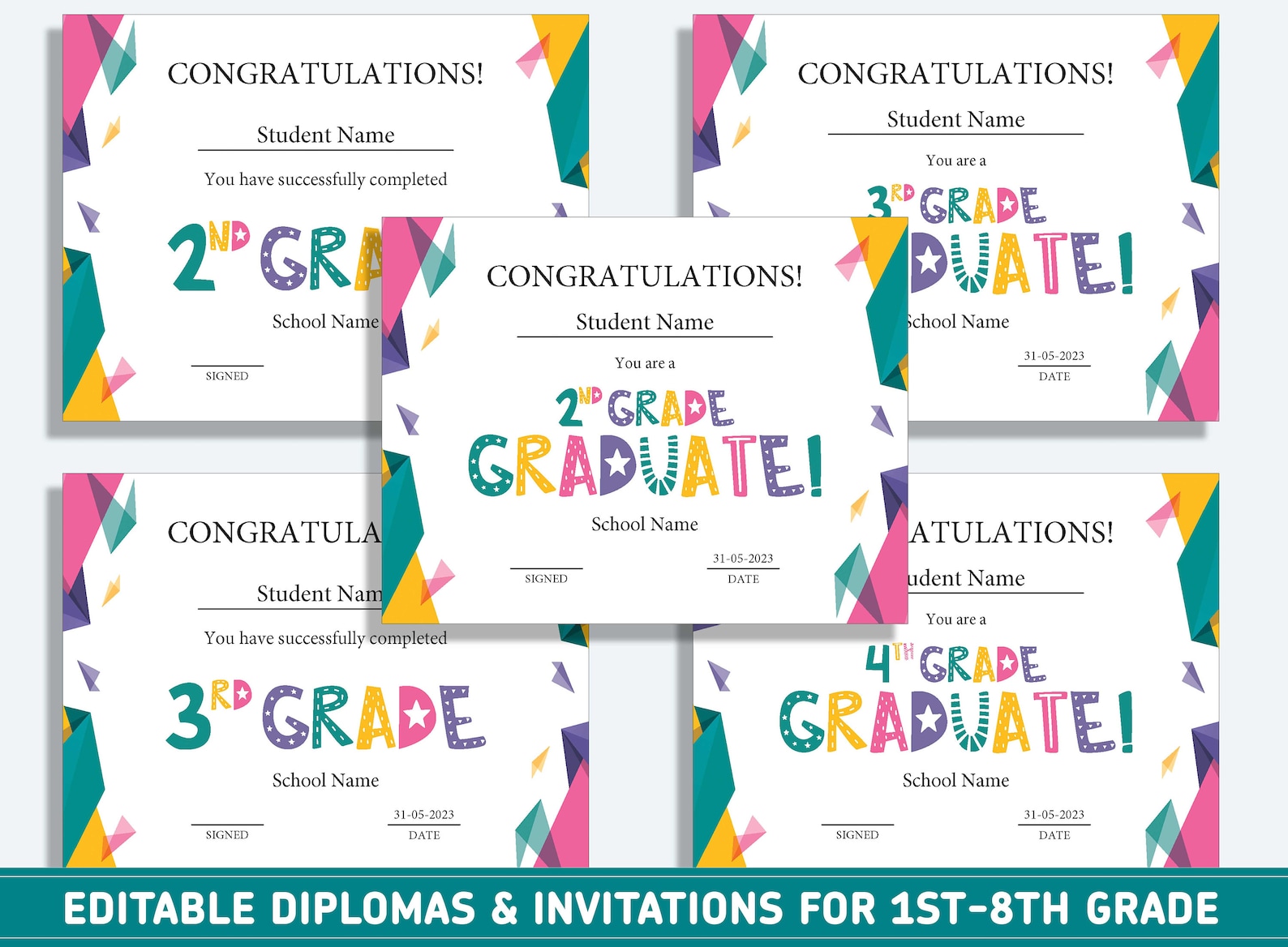 Editable First Grade Second Grade to 8th Grade Diploma - Etsy