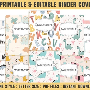 Dinosaur Binder Cover for Boys/girls, 10 Printable & Editable Binder ...