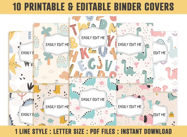 Dinosaur Binder Cover for Boys/girls 10 Printable & Editable - Etsy