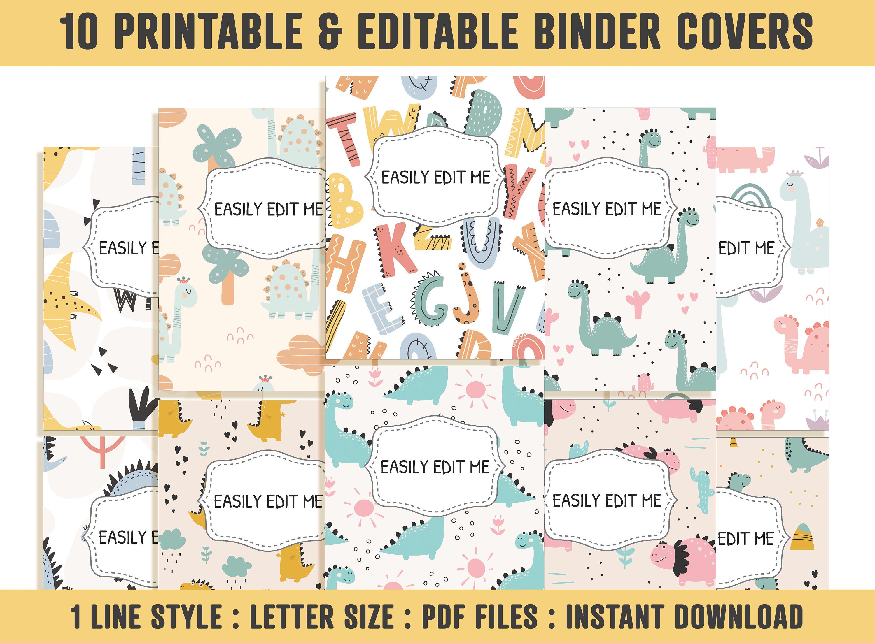 Dinosaur Binder Cover for Boys/girls 10 Printable & Editable - Etsy