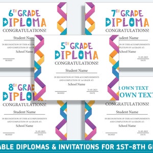 Editable 6th Grade Diploma, 1st to 8th Grade Diploma, Certificate of ...