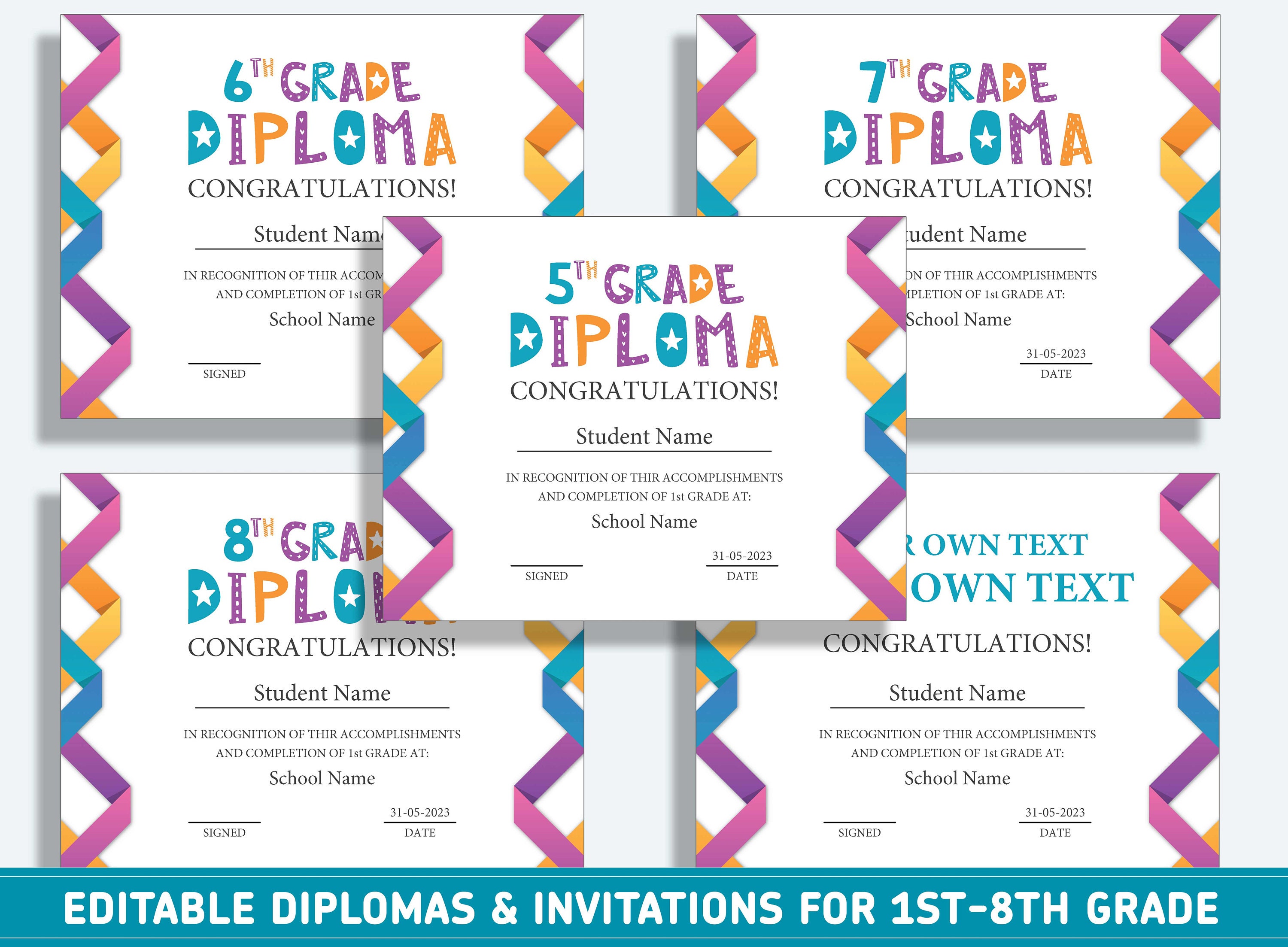 Editable 6th Grade Diploma 1st to 8th Grade Diploma - Etsy