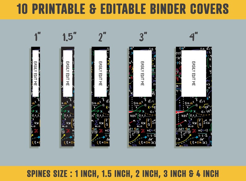 Subject Binder Covers, 10 Printable & Editable Binder Coversspines ...
