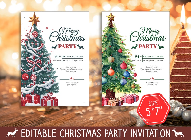 Editable Christmas Party Invitation Templates, Choose From 2 Designs ...