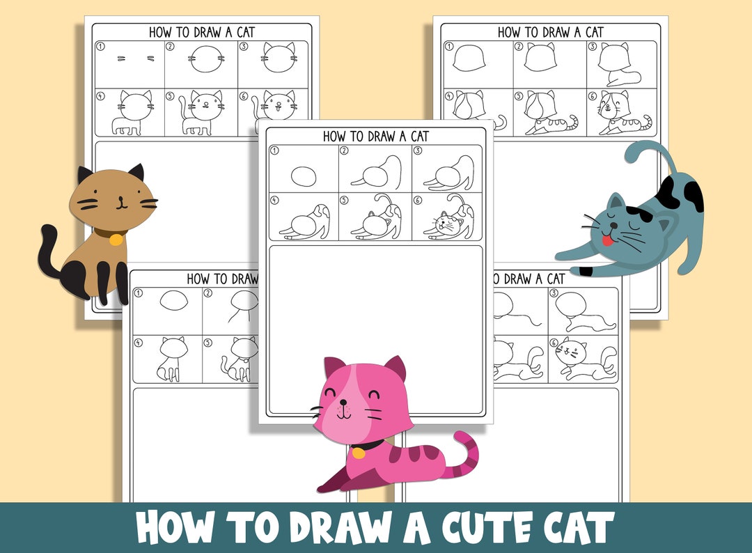 Learn How to Draw a Cute Cat, Kitten Directed Drawing Step by Step ...