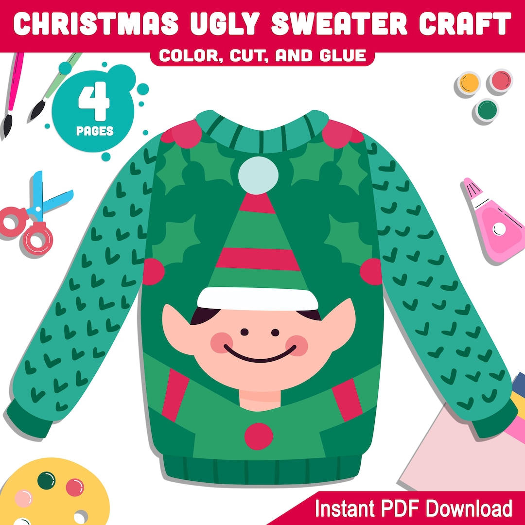 Christmas Ugly Sweater Craft Template for Kids: Color, Cut, and Glue ...
