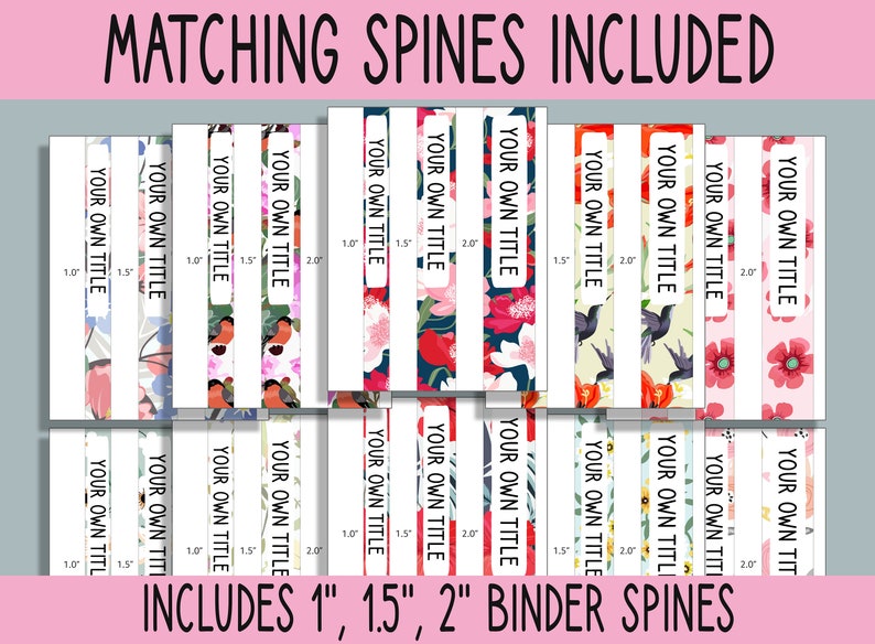 10 Editable Blossom Pattern Binder Covers, Includes 1, 1.5, 2" Spines ...