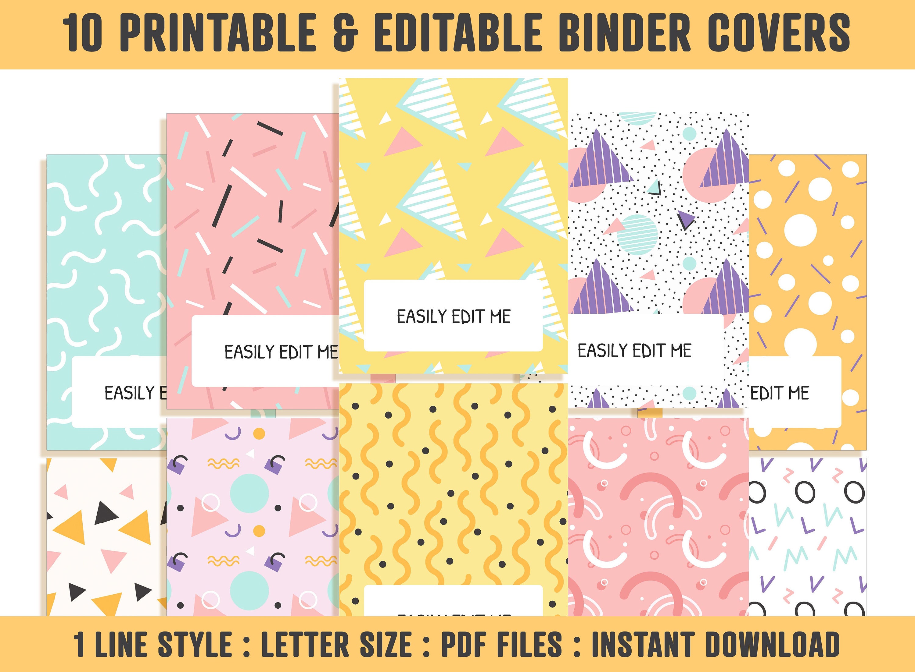 Binder Cover Template, 10 Printable & Editable Binder Covers+spines ...