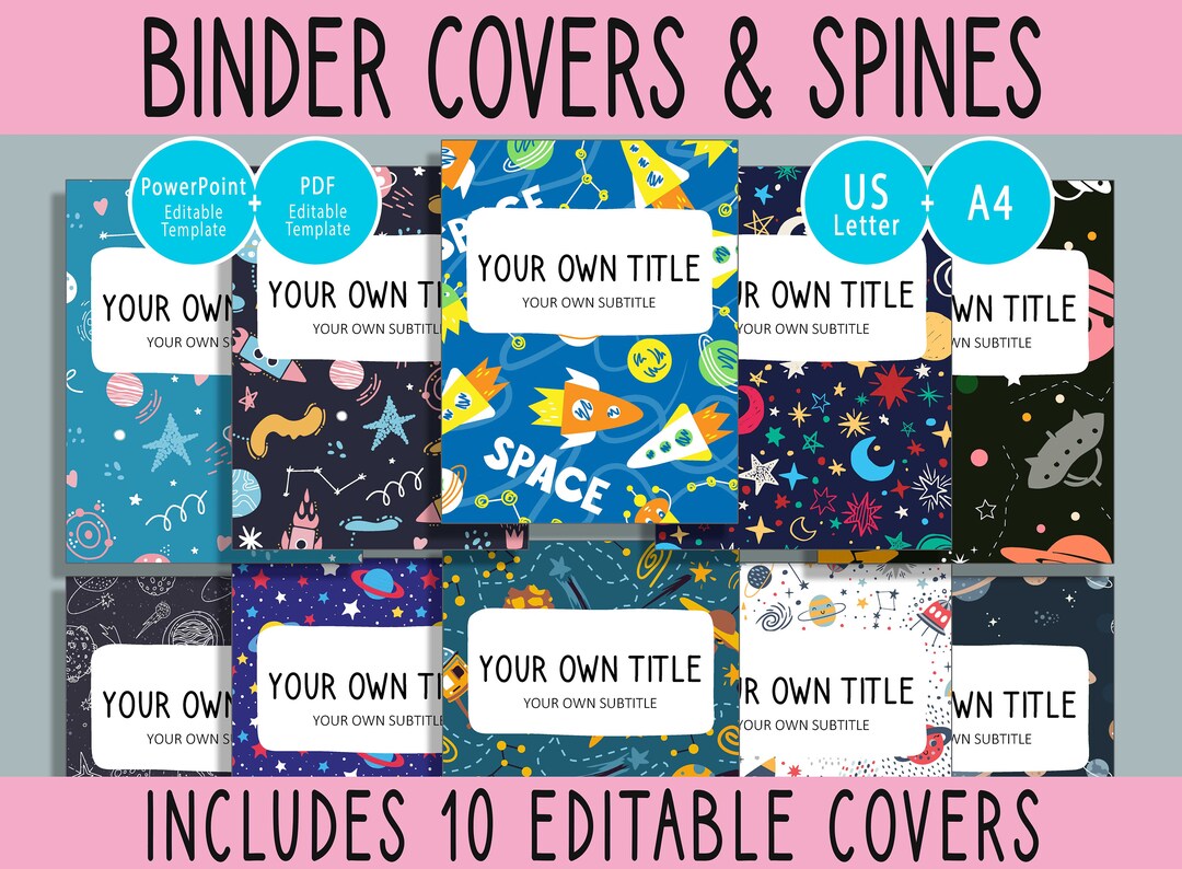 10 Editable Colorful Space Binder Covers, Includes 1, 1.5, 2 Spines ...