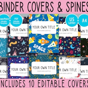 10 Editable Colorful Space Binder Covers, Includes 1, 1.5, 2" Spines ...