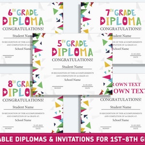 Editable 5th Grade Diploma, 1st to 8th Grade Diploma, Certificate of ...
