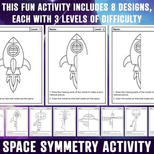 Space Symmetry Worksheet, Space Theme Lines of Symmetry Activity, 24 ...