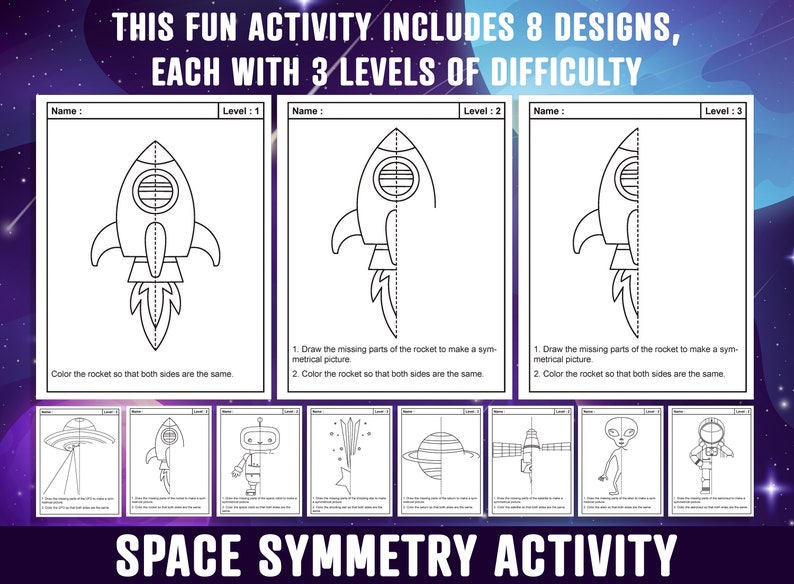 Space Symmetry Worksheet, Space Theme Lines of Symmetry Activity, 24 ...