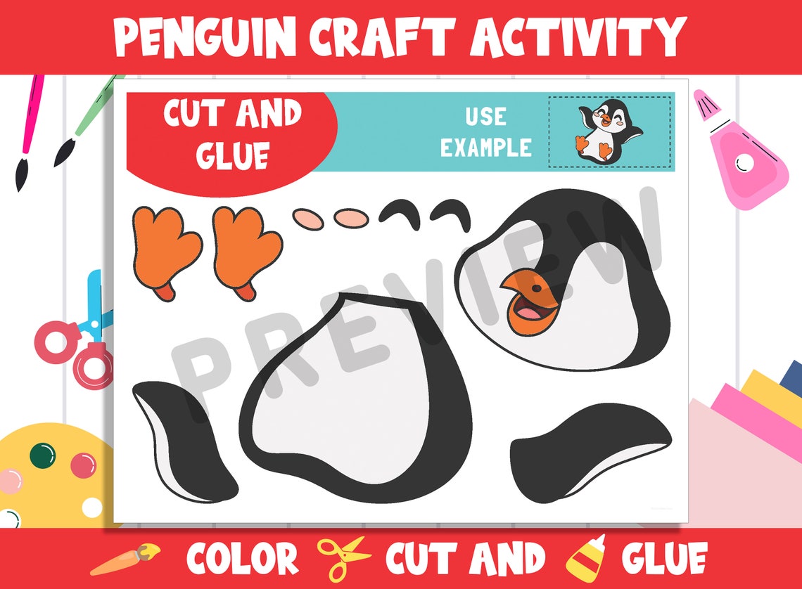Cute Penguin Craft Activity Color Cut and Glue for Prek to - Etsy