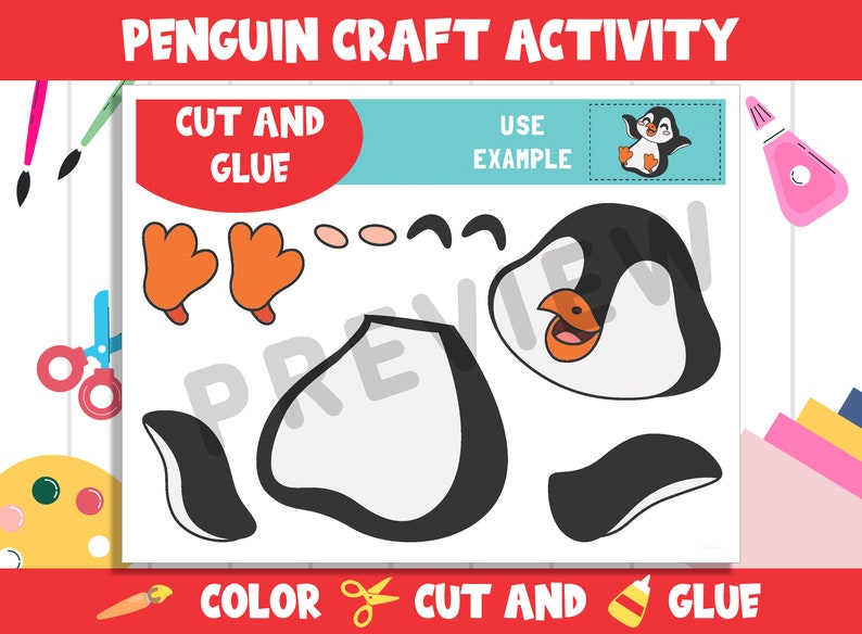 Cute Penguin Craft Activity Color, Cut, and Glue for Prek to 2nd Grade ...