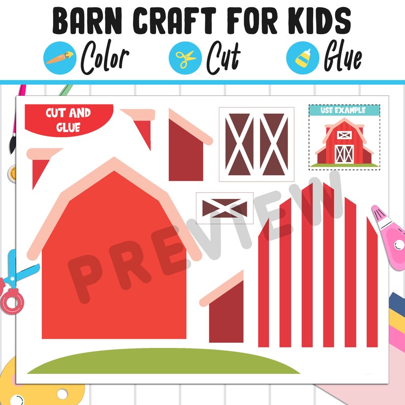 Barn Craft for Kids: Color, Cut, and Glue, a Fun Activity for Pre K to ...