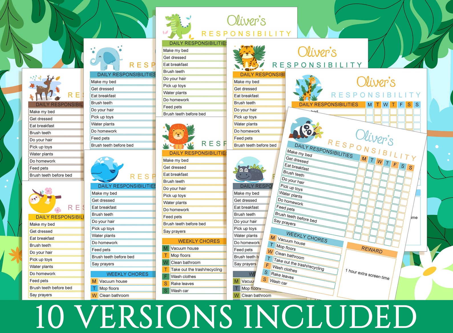 Customizable Animal-themed Chore Chart for Kids: Printable 10-page ...