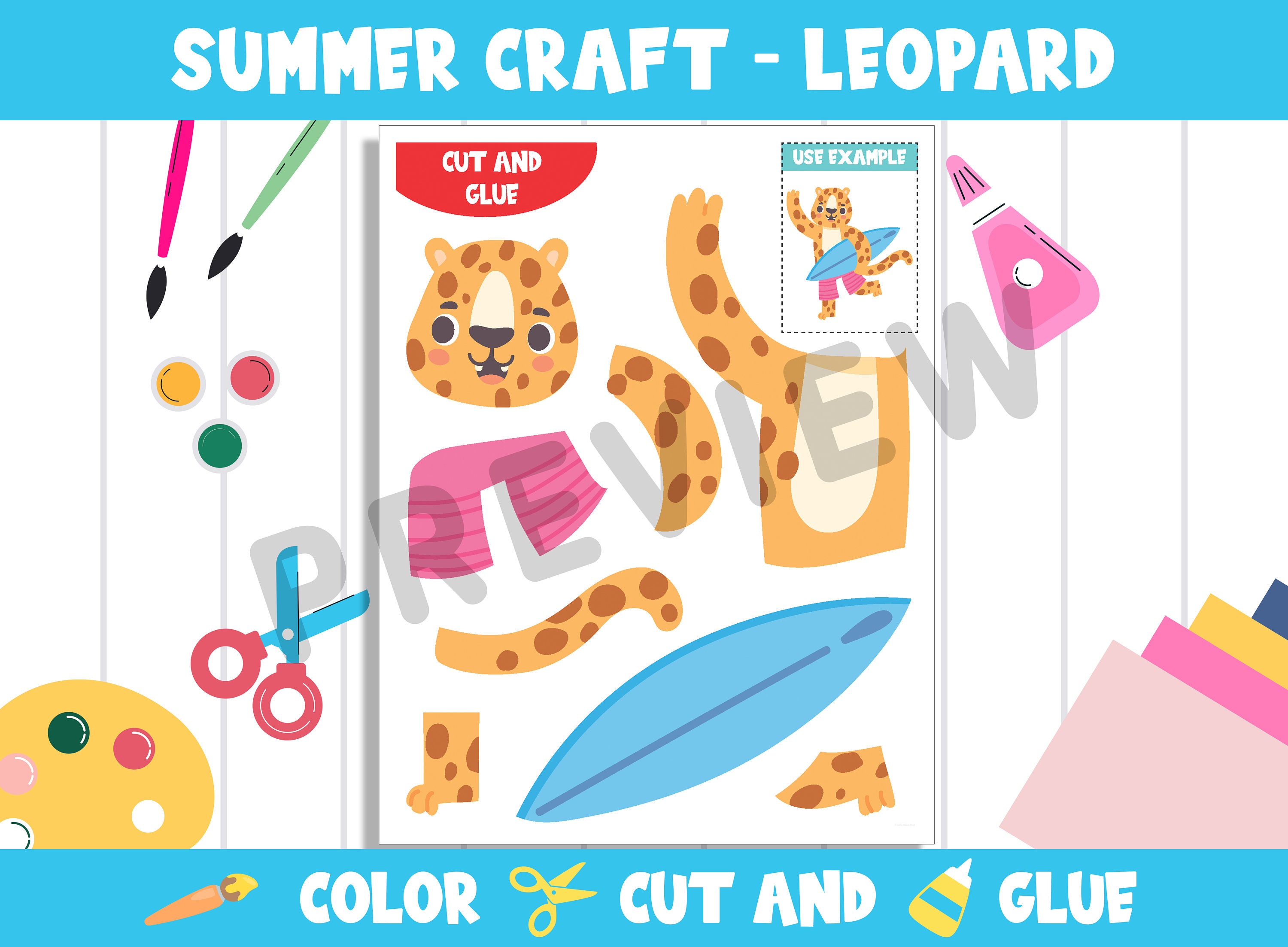Summer Craft Activity: Leopard - Color, Cut, and Glue for Prek to 2nd ...