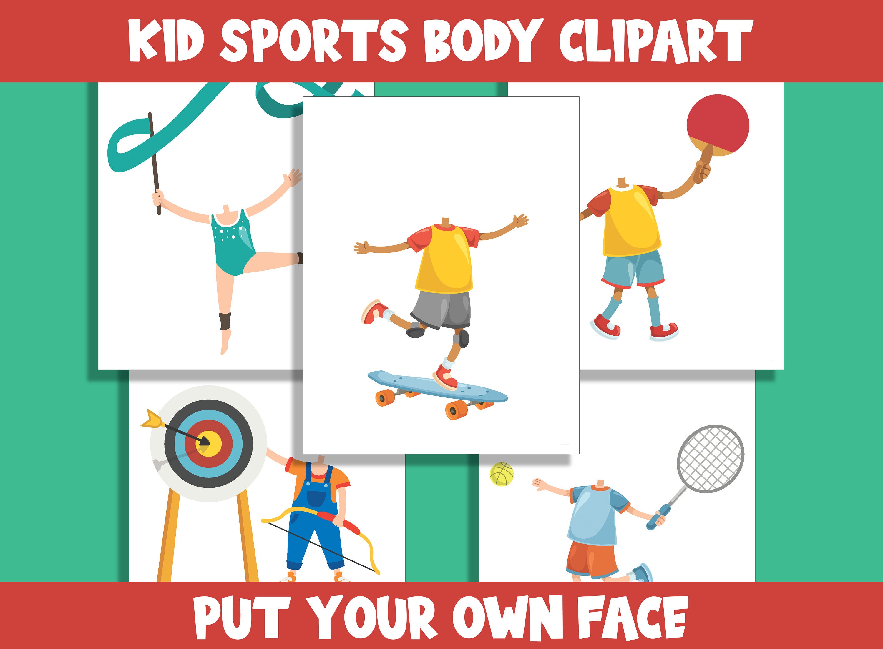 Kid Sports Body Clipart Color Cut & Glue Put Your Own - Etsy
