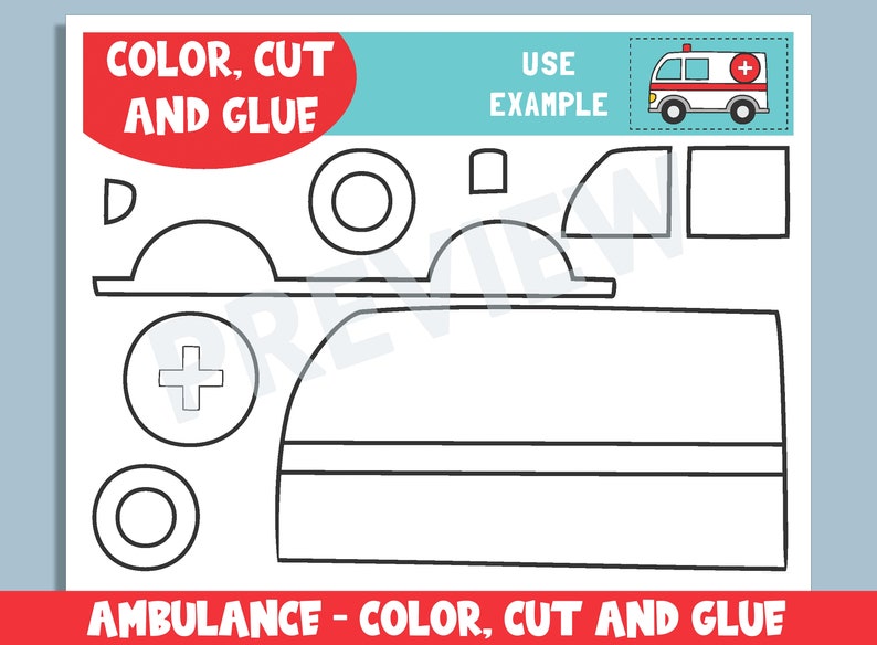 Ambulance Craft Activity - Color, Cut, and Glue for Prek to 2nd Grade ...