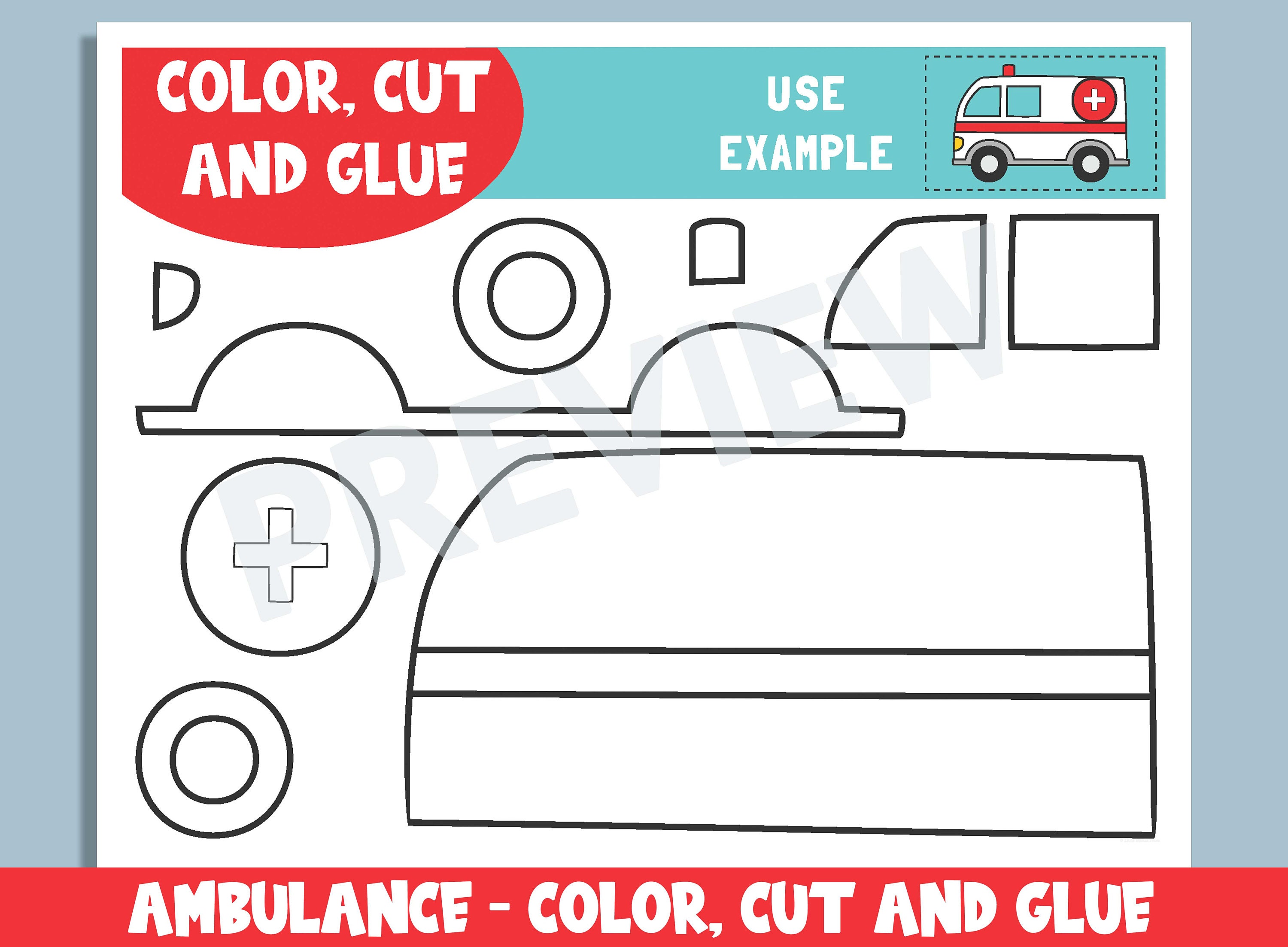 Ambulance Craft Activity Color, Cut, and Glue for Prek to 2nd Grade ...