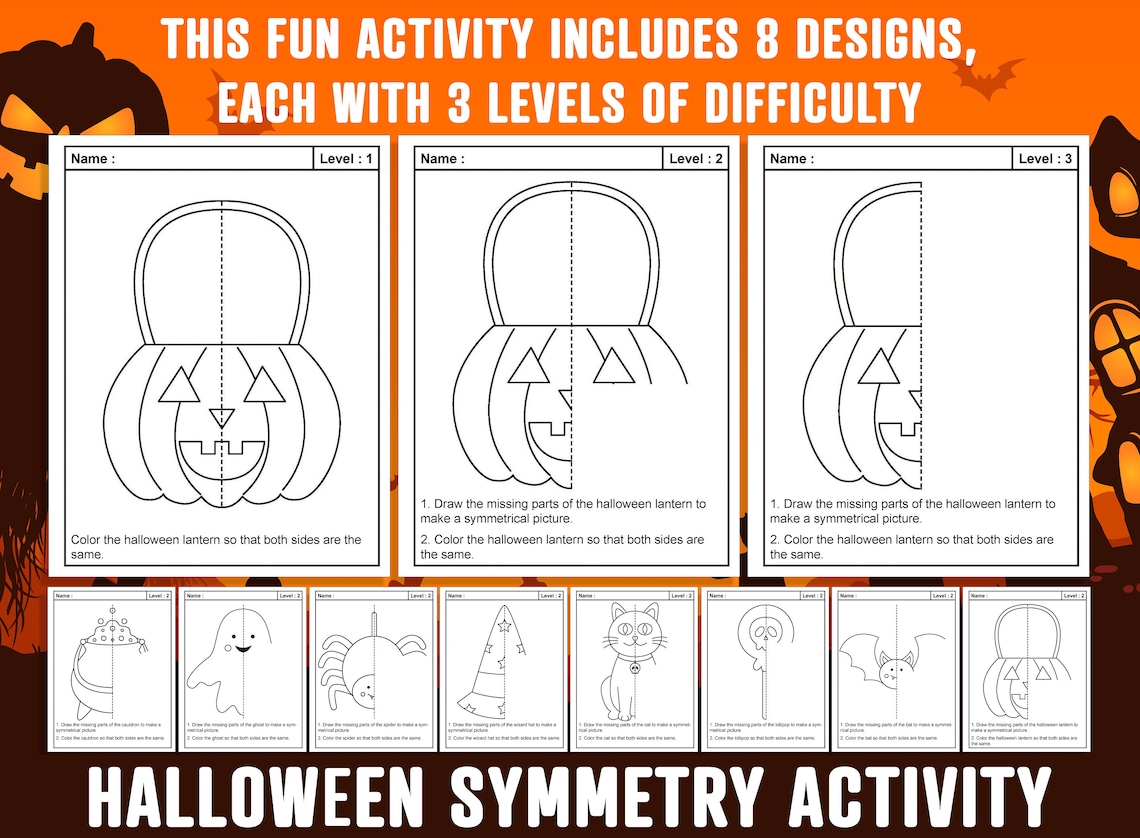Halloween Symmetry Worksheet, Ghost, Halloween, Cauldron Lines of ...