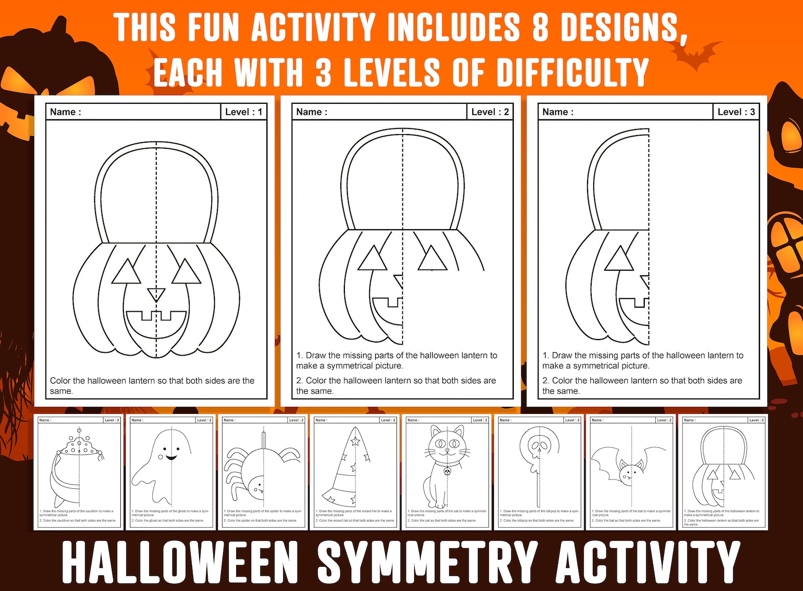 Halloween Symmetry Worksheet, Ghost, Halloween, Cauldron Lines of ...