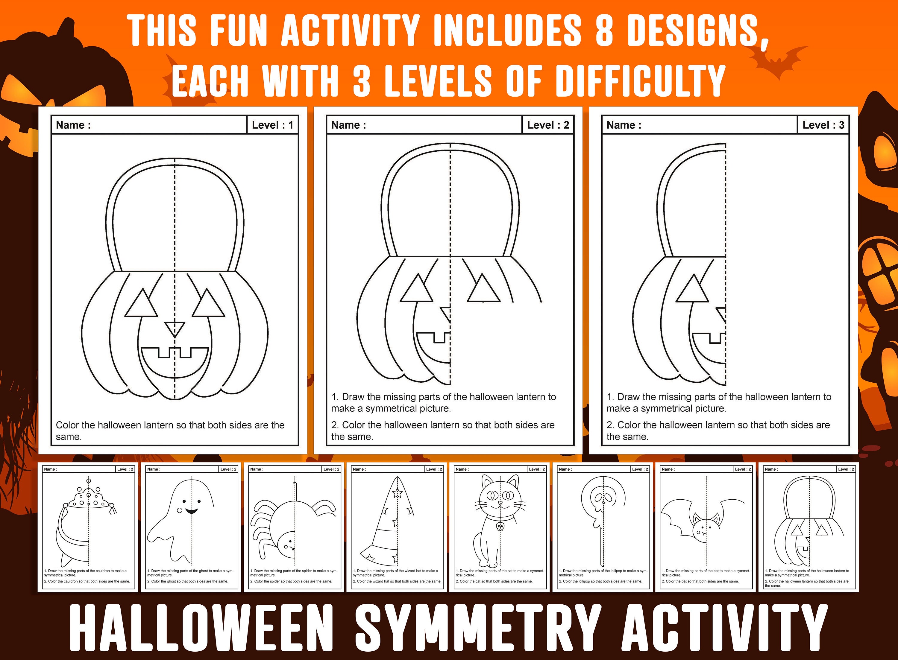 Halloween Symmetry Worksheet, Ghost, Halloween, Cauldron Lines of ...