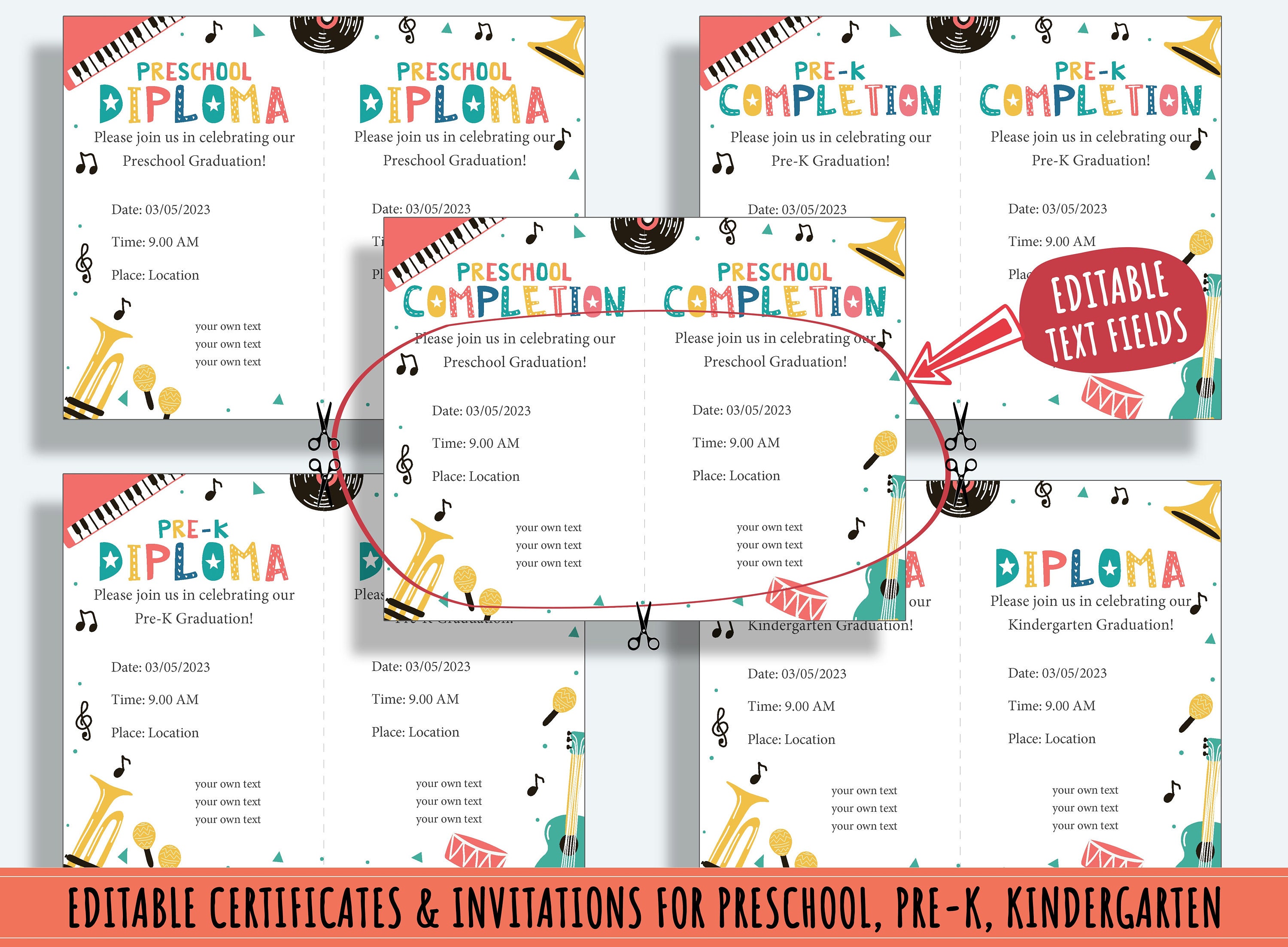 Customizable Diplomas, Certificates, and Invitations for Preschool and ...