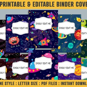 Space, Planets, Rockets, Aliens Binder Cover, 10 Printable & Editable ...