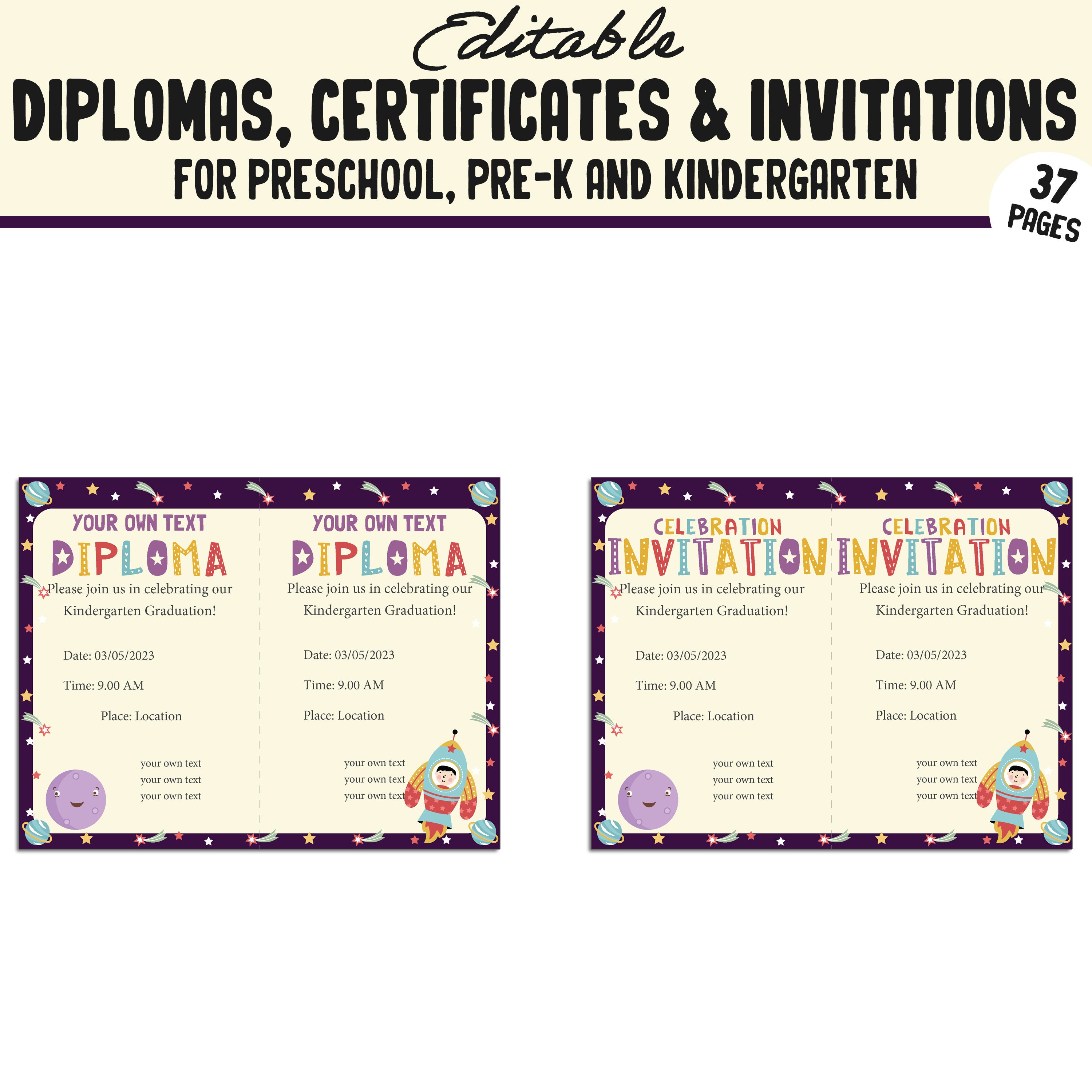 37 Editable Pre K Graduation Diploma, Preschool, Kindergarten ...