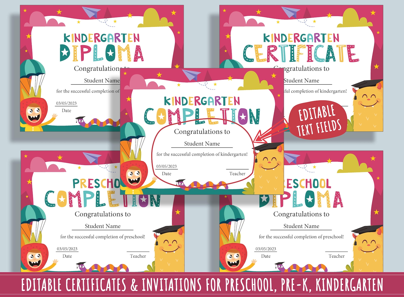 Colorful Pre-k Diploma, Certificate, and Invitation Templates 37 ...