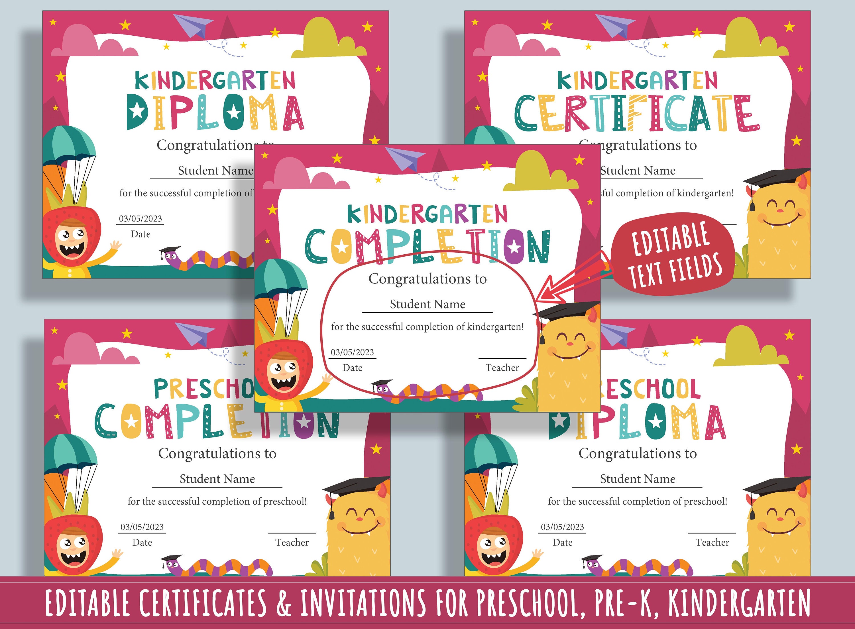 Colorful Pre-k Diploma, Certificate, and Invitation Templates 37 ...