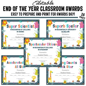 Printable & Editable Class Superlative Fun Classroom Awards for the End ...