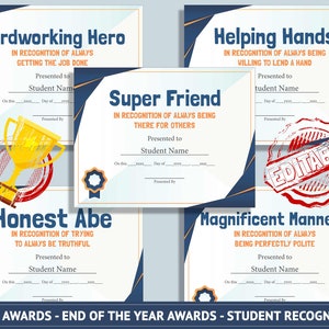 Editable Class Awards Middle School End of the Year, Student ...