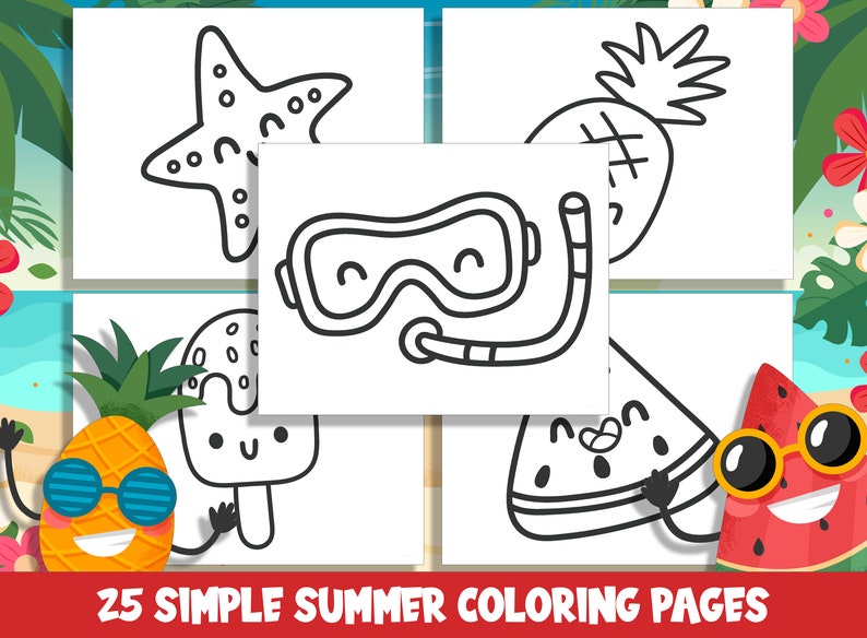 25 Cute Simple Summer Coloring Pages for Kids: High-resolution PDF Book ...