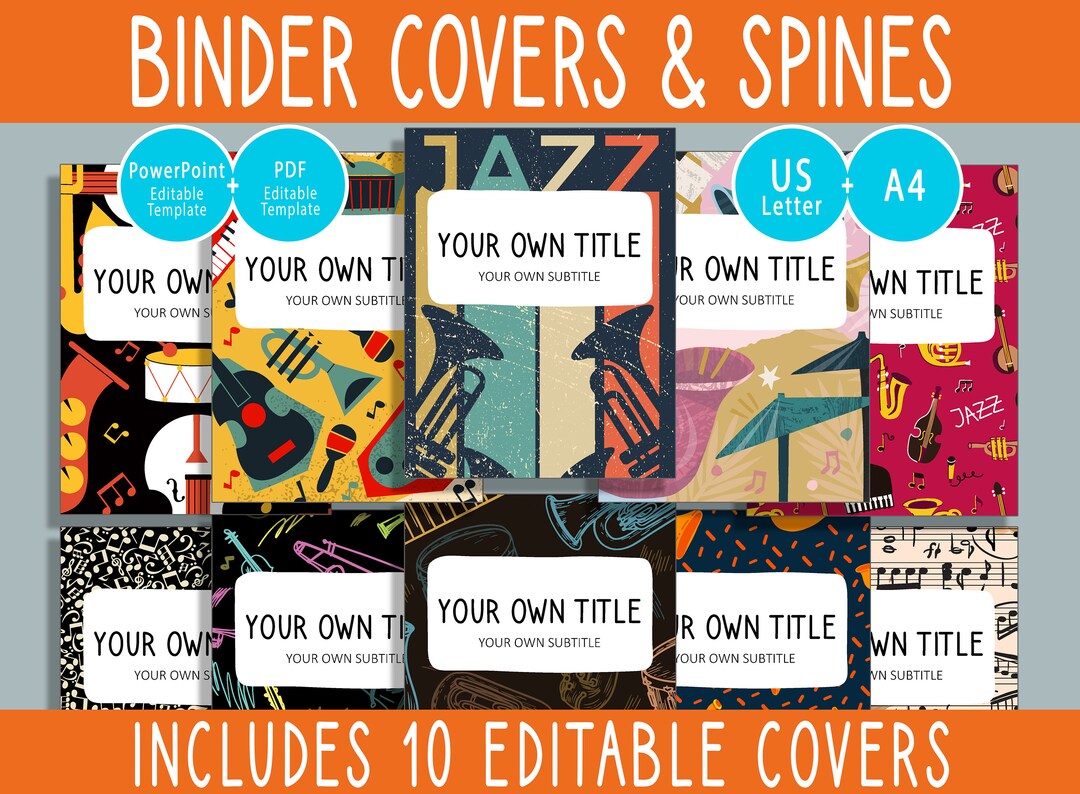 10 Editable Jazz Music Binder Covers, Includes 1, 1.5, 2 Spines ...