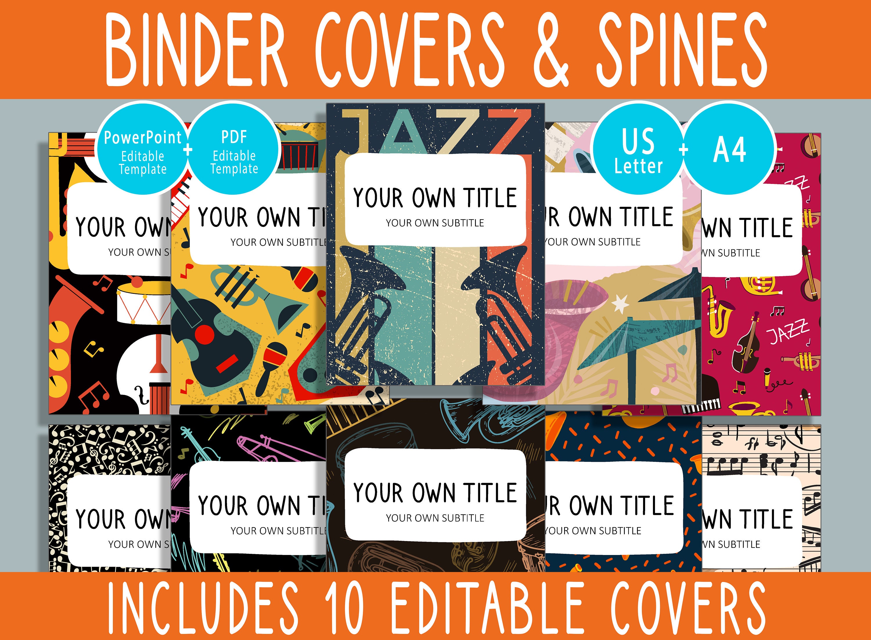 10 Editable Jazz Music Binder Covers, Includes 1, 1.5, 2 Spines ...