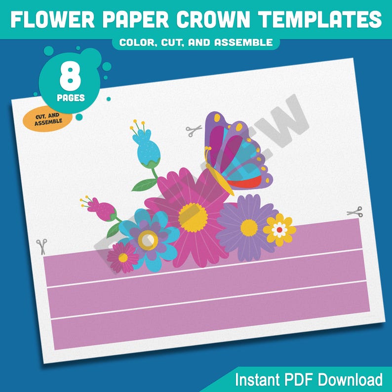 Flower Paper Crown Templates, Printable Spring Headband, 8 Pages, 4 ...