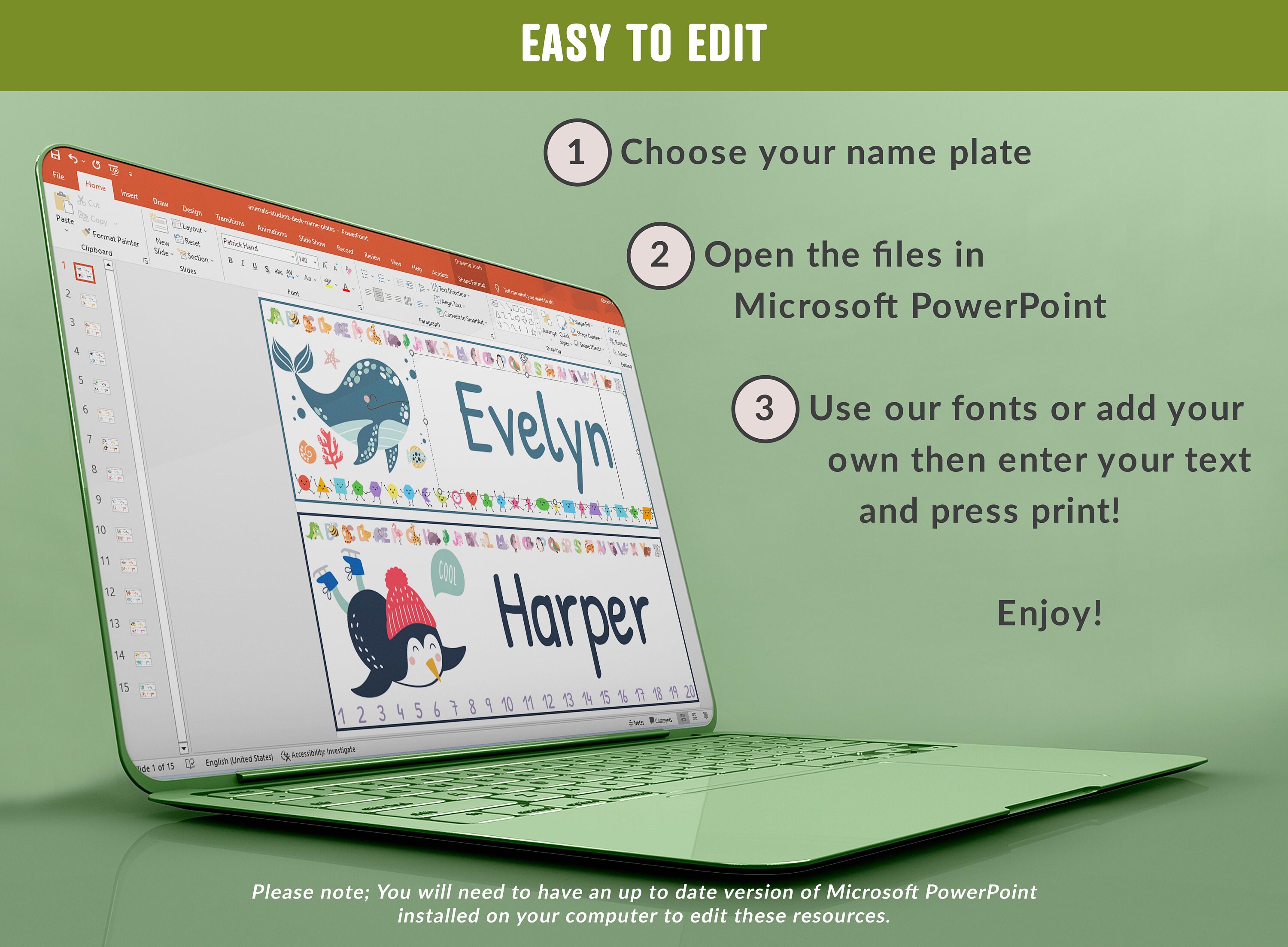 Student Desk Plates, 30 Printable/editable Cute Animal Classroom Name ...