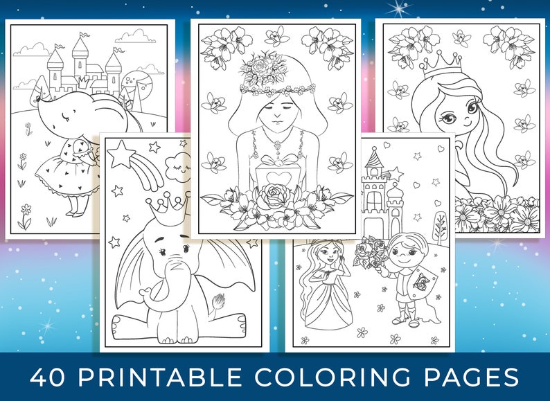 Princess Coloring Pages 40 Printable Princess Coloring Pages - Etsy
