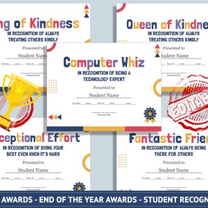 Editable Classroom Awards for Middle and High School Students, End of ...