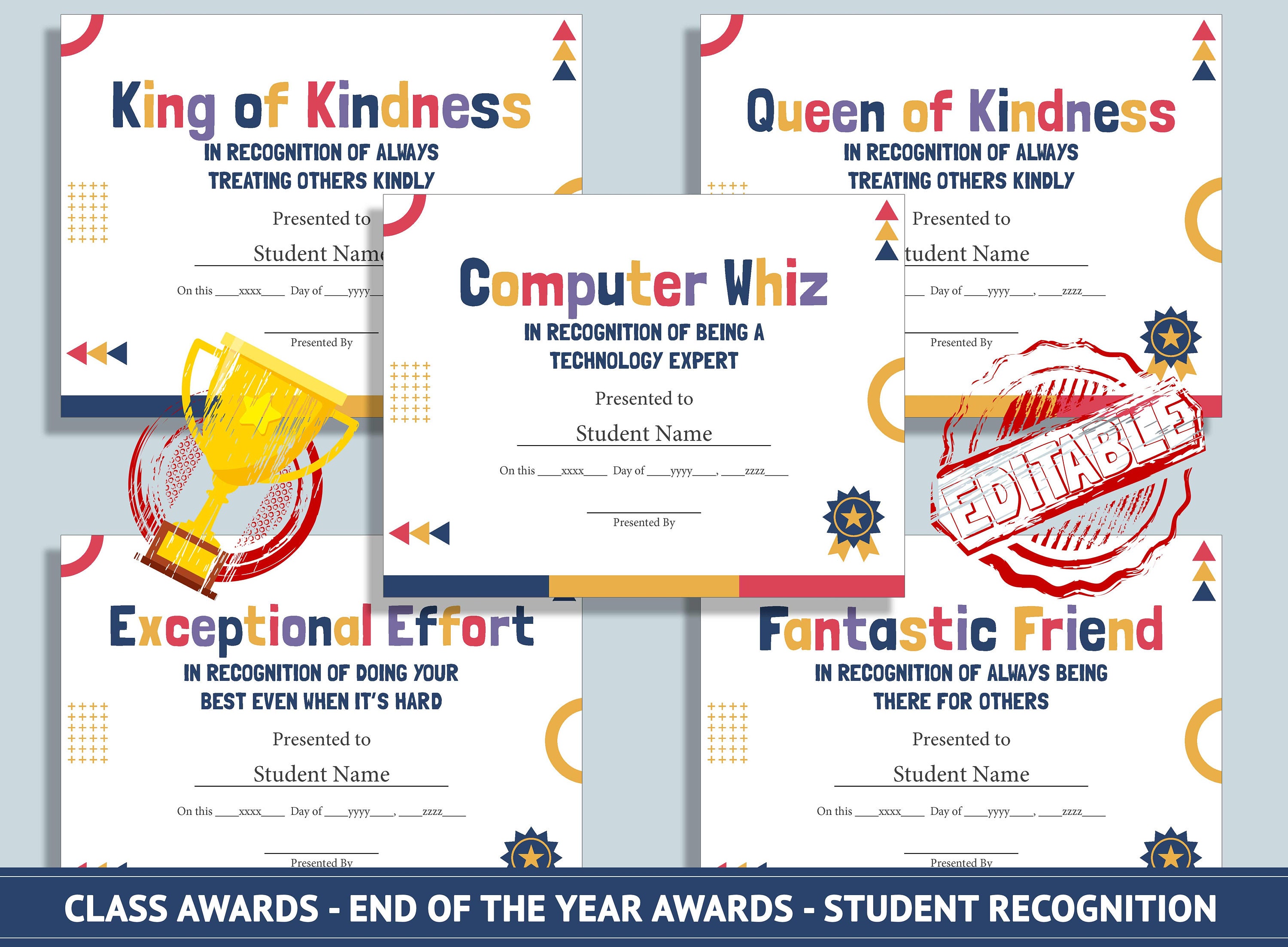 Editable Classroom Awards for Middle and High School Students - Etsy