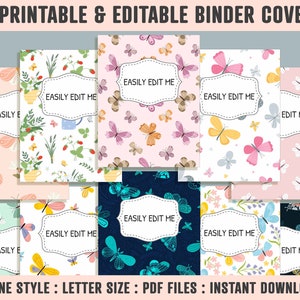 Colorful Butterflies Binder Cover, 10 Printable/editable Binder Covers ...