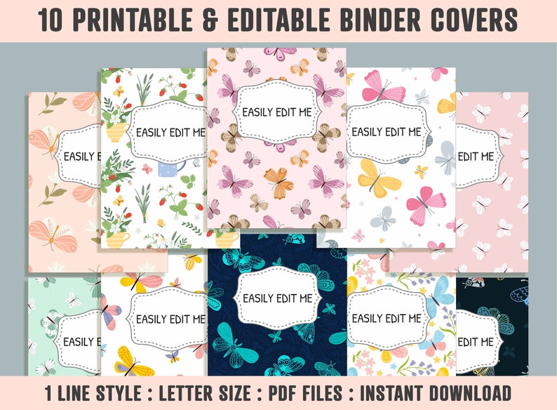 Colorful Butterflies Binder Cover 10 Printable/editable - Etsy